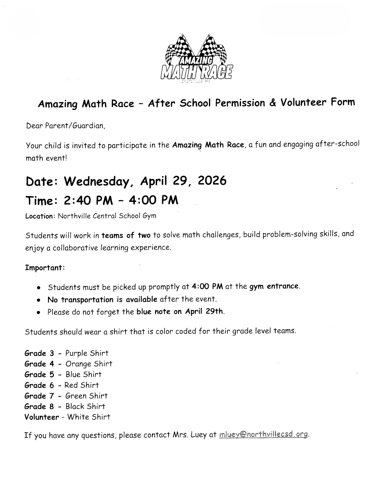 Amazing Math Race April 29! - Northville Central School District